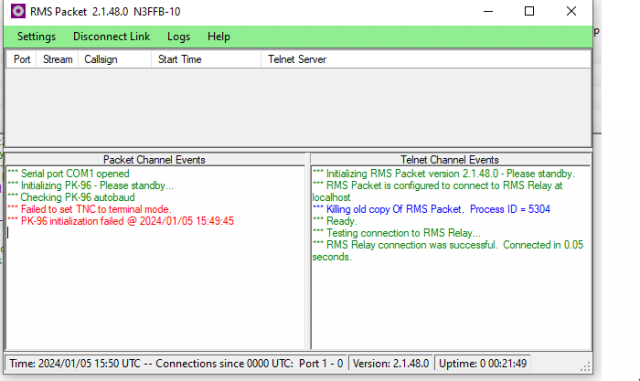 N3FFB RMS Packet issues | Winlink Global Radio Email